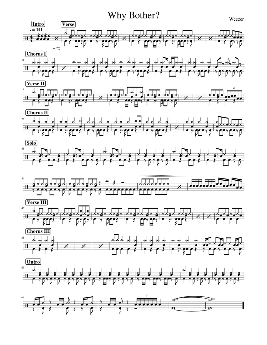 Why Bother - Weezer - Drums Sheet music for Drum group (Solo ...