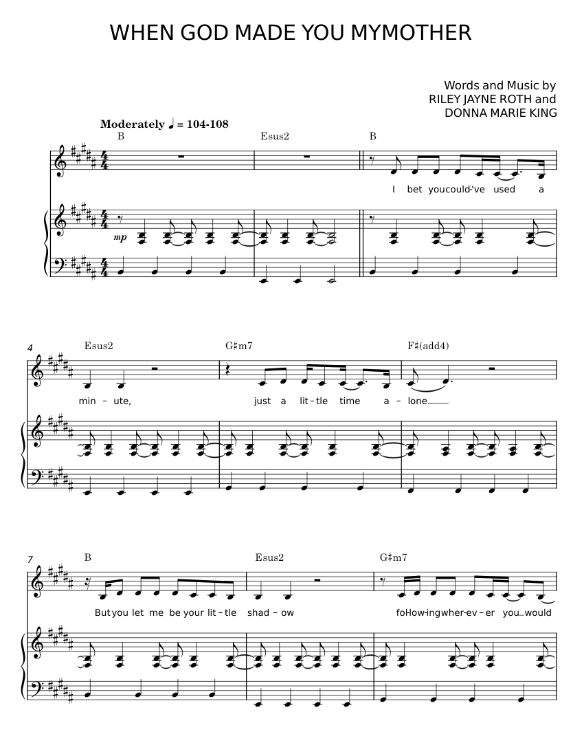 When God Made You My Mother Sheet Music with Chords for Piano ...