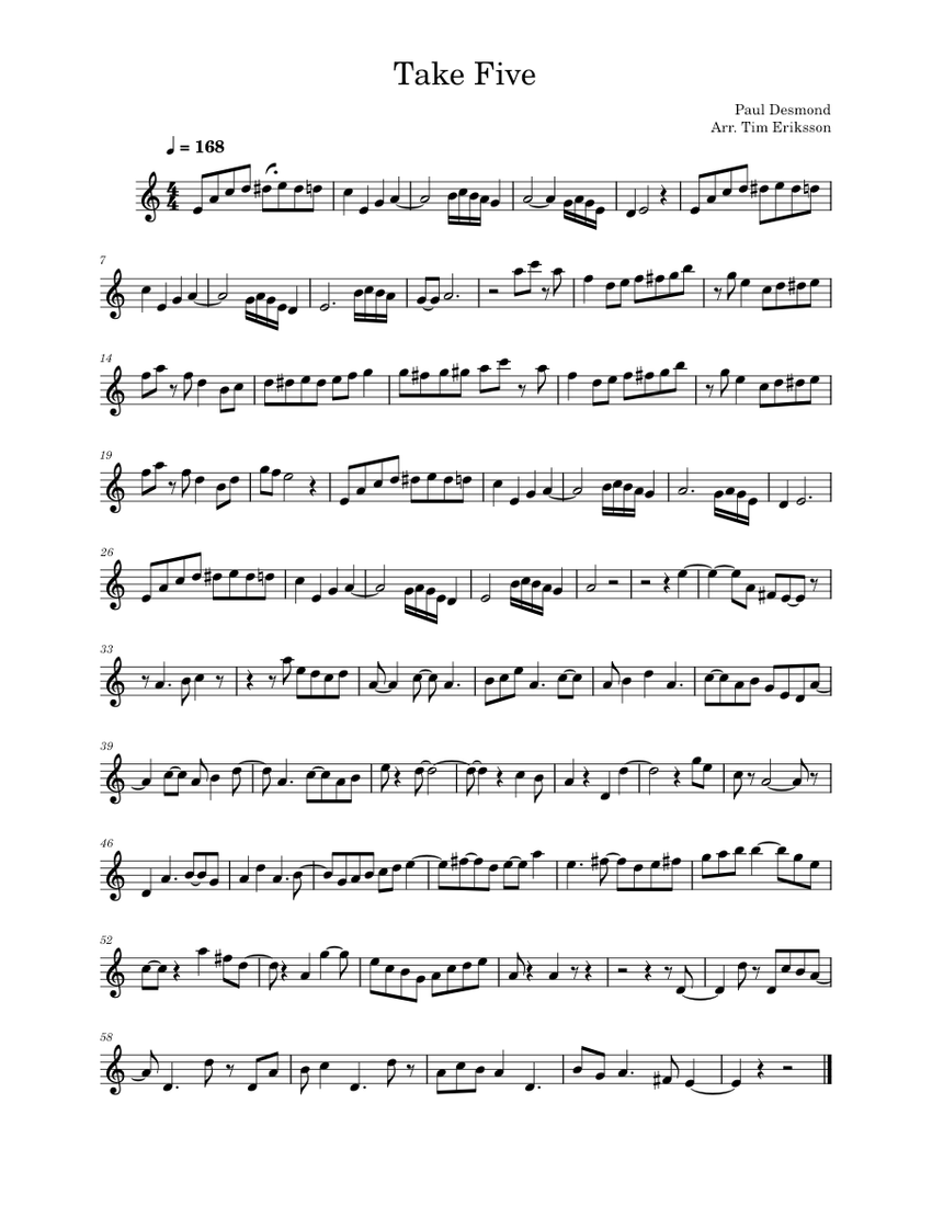 Take Five – The Dave Brubeck Quartet Take Five Sheet music for ...