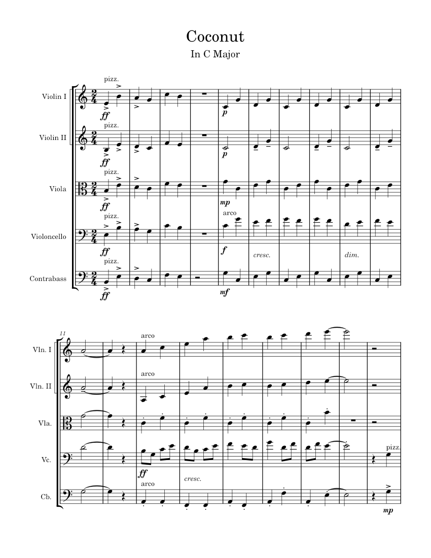 Coconut - Orchestra Sheet music for Violin, Viola, Cello, Woodwinds ...
