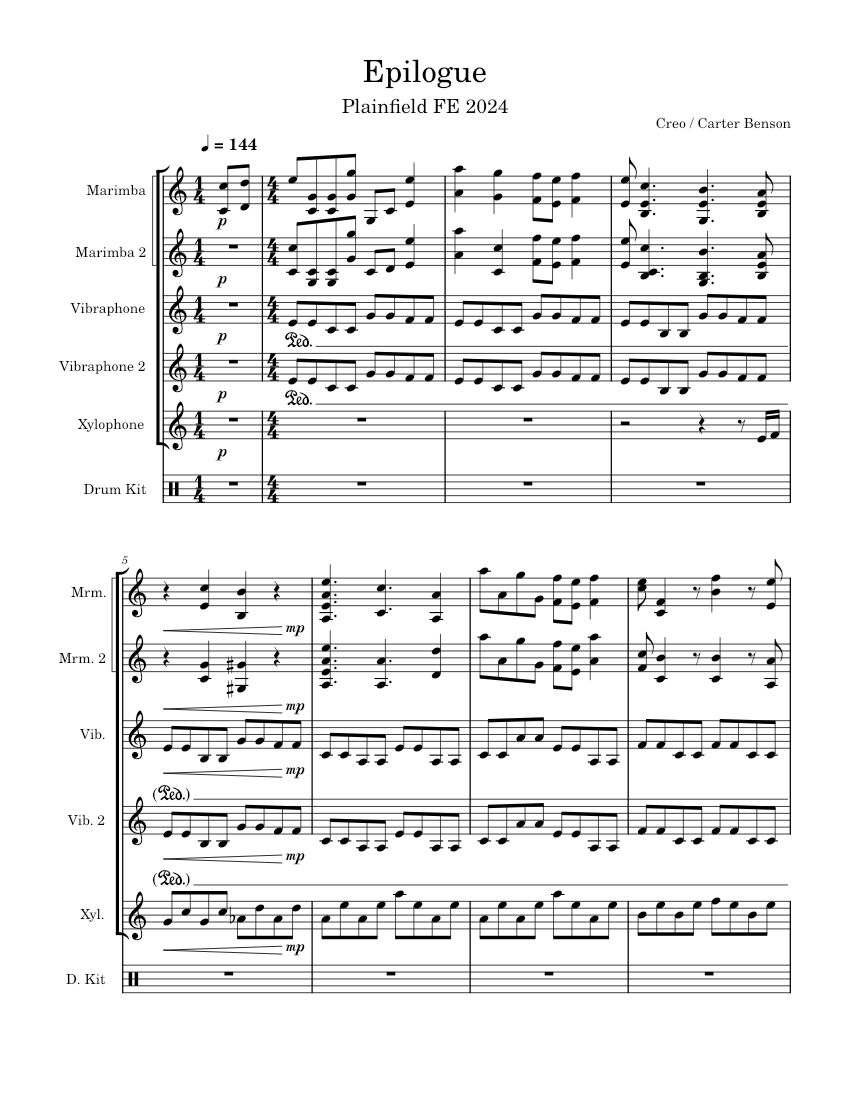 Epilogue – Creo Sheet music for Vibraphone, Drum group, Marimba, Xylophone (Percussion Ensemble ...