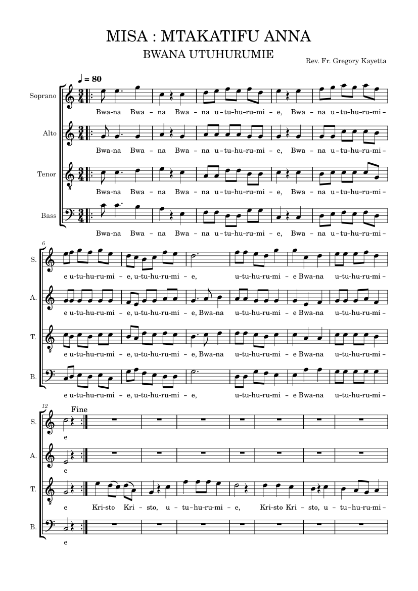 MISA MT. ANNA BWANA UTUHURUMIE MISA___MTAKATIFU_ANNA Sheet Music for ...