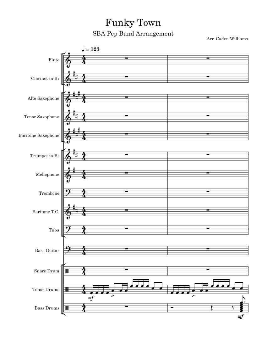 Funky Town – Lipps Inc. (Pep Band Arrangement) Sheet music for Trombone, Tuba, Flute, Saxophone ...