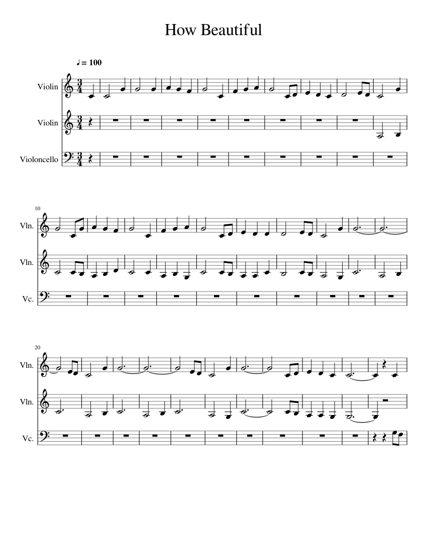 How Beautiful Sheet music for Violin, Cello (Mixed Trio) | Musescore.com