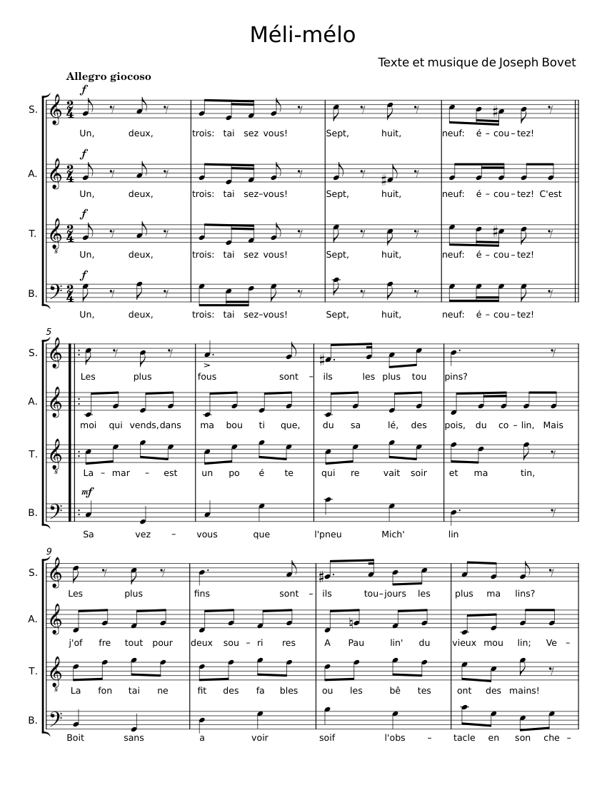 Méli-mélo - Joseph Bovet Sheet music for Synthesizer (Mixed Quartet ...