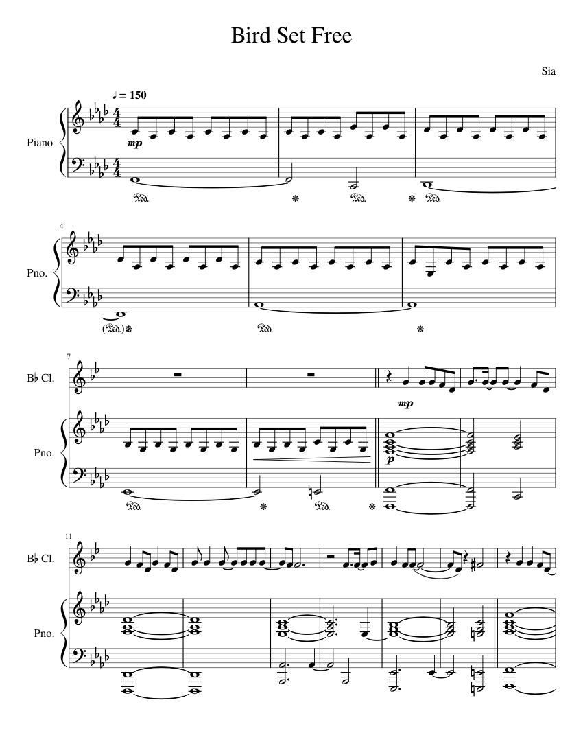 Bird Set Free Clarinet - piano tutorial