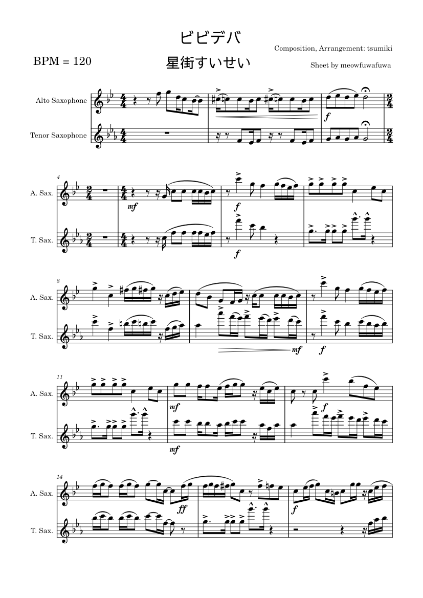 ビビデバ(BIBIDIBA) – 星街すいせい (Saxophone ver.) Sheet music for Saxophone alto ...