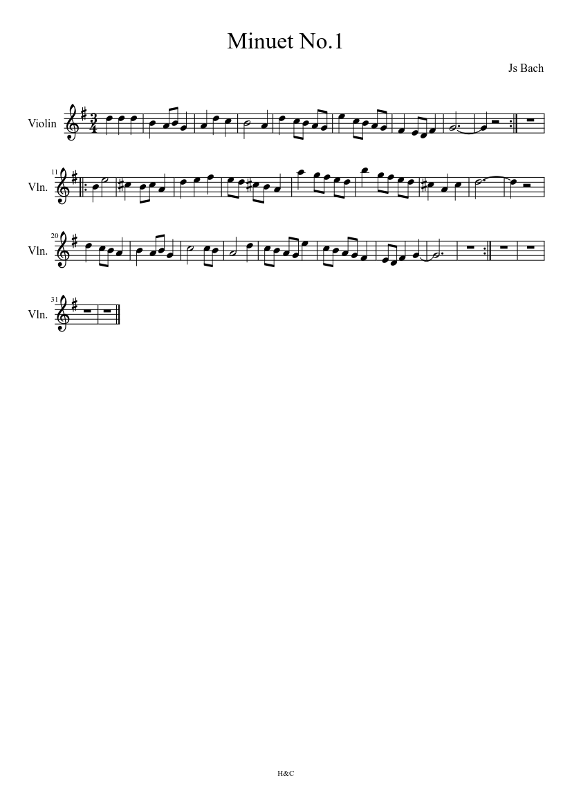 Minuet No. 1 Sheet music for Violin (Solo) | Musescore.com