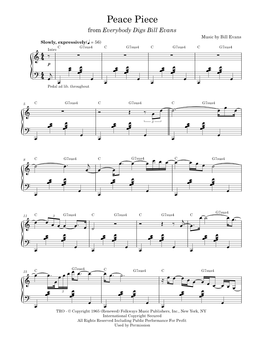 Play Official version of Peace Piece Sheet Music by Bill Evans for ...