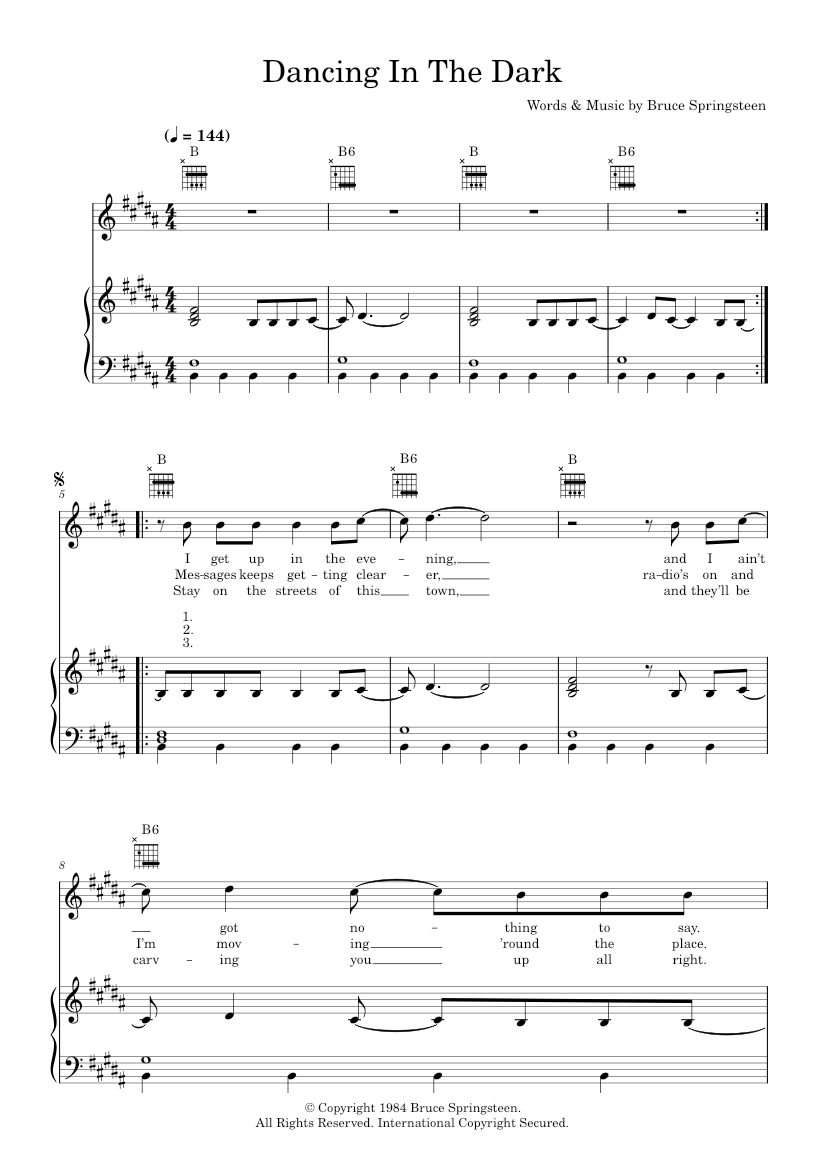 dancing in the dark Sheet music for Piano, Vocals by Bruce Springsteen ...