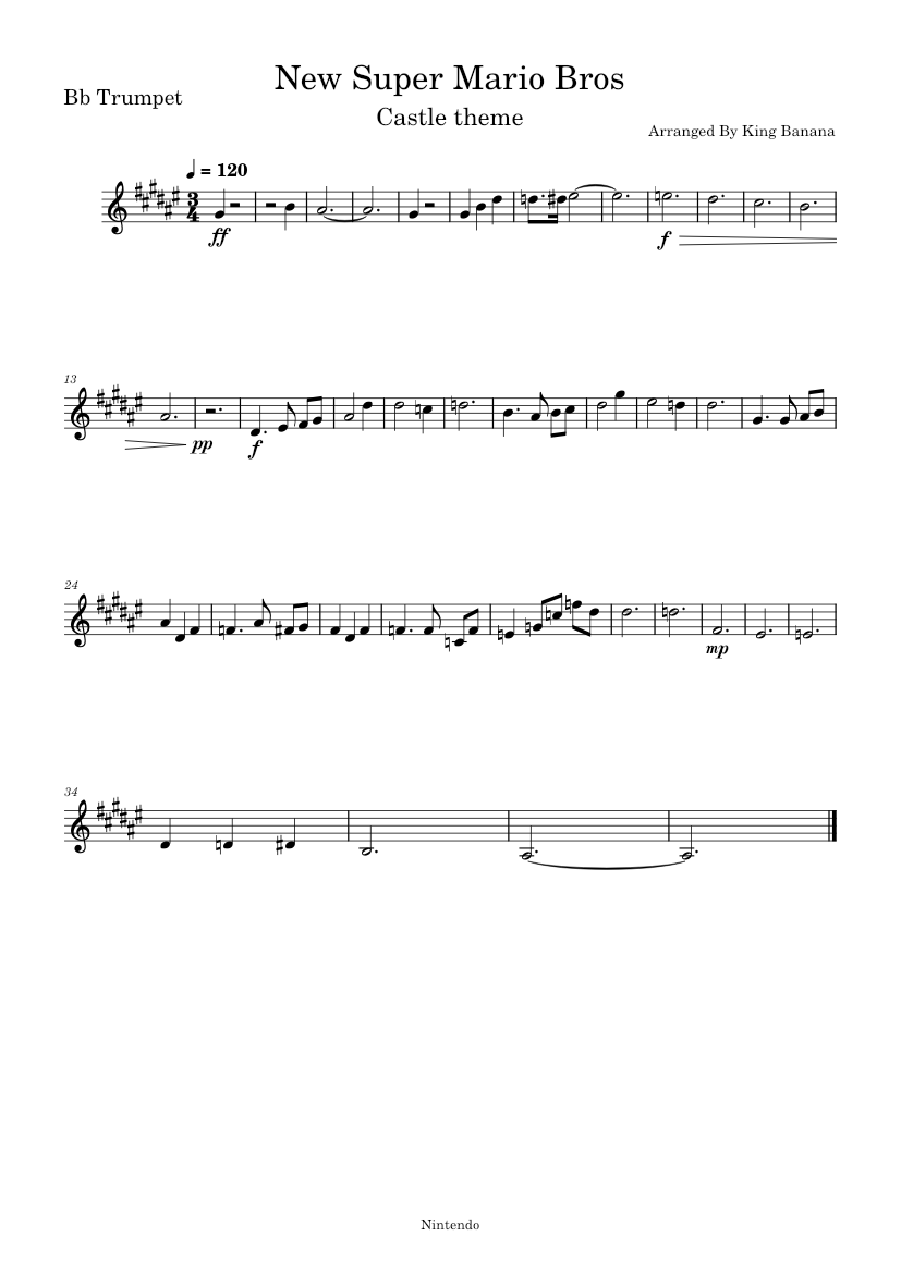 New Super Mario Bros. DS - Castle Theme – Koji Kondo - Trumpet Solo ...