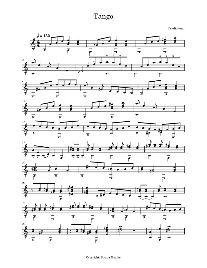 Tango Tradicional for guitar Sheet music for Guitar (Solo) | Musescore.com
