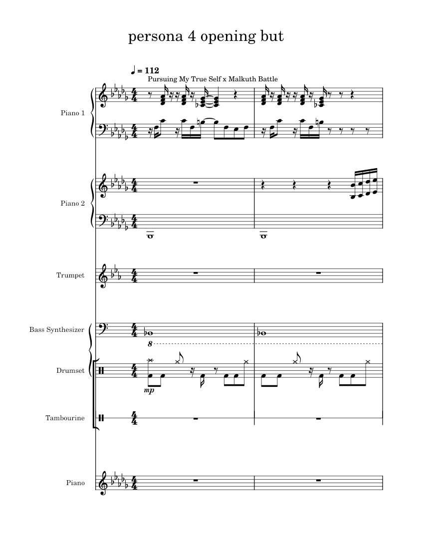 Persona 4 x Malkuth Battle Sheet Music for Piano, Tambourine, Bass ...