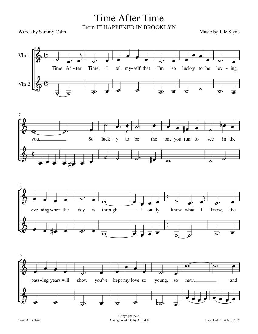 Time After Time Sheet music for Violin (String Duet) | Musescore.com