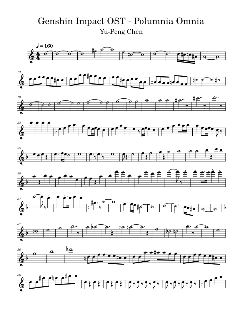 Genshin Impact OST - Polumnia Omnia Sheet Music for Flute (Solo) | MuseScore.com