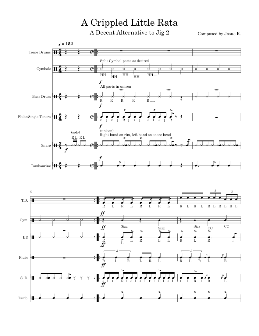 (WIP) Crippled Little Rata (drum cadence) Sheet music for Tuba, Drum ...