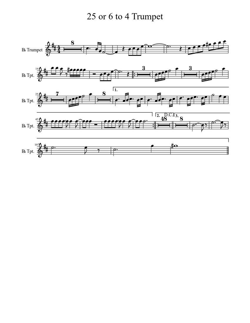 25 or 6 to 4 Trumpet Sheet music for Trumpet (Solo) | Musescore.com