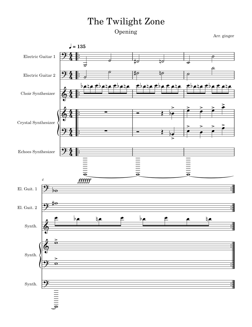The Twilight Zone Sheet music for Guitar, Synthesizer (Mixed Quintet ...