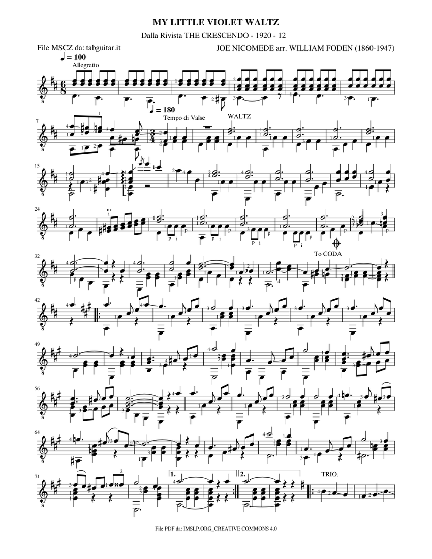 FODEN - MY LITTLE VIOLET WALTZ Sheet music for Guitar (Solo ...