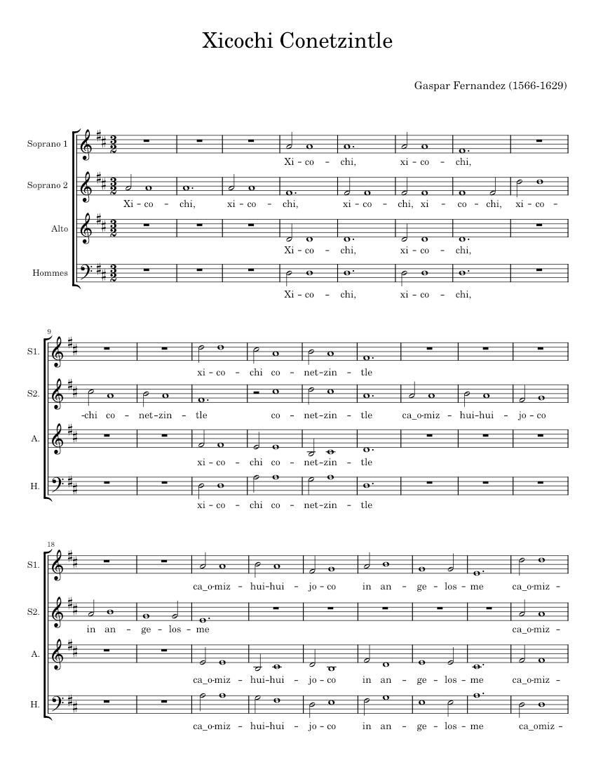 Xicochi conetzintle - Gaspar Fernández Sheet music for Synthesizer ...