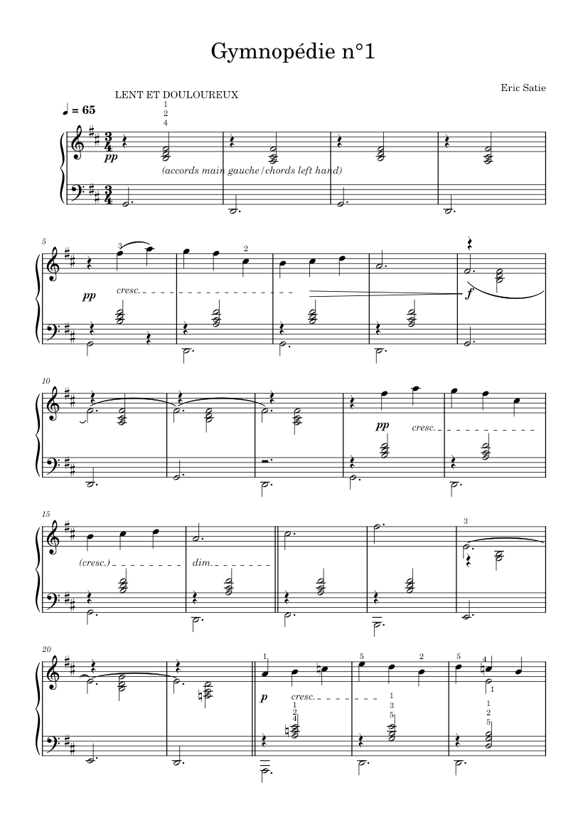 Gymnopédie No.1 – Erik Satie Gymnopedie 1 Eric Satie Sheet Music for ...