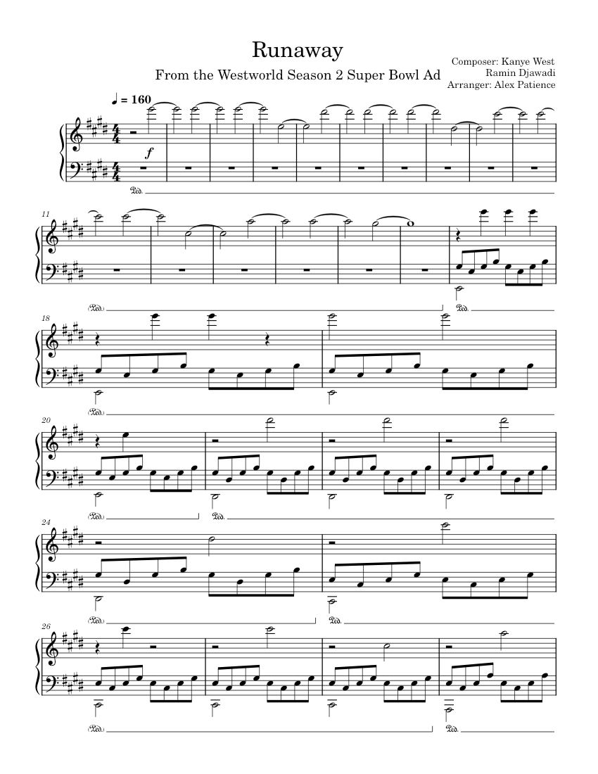 Runaway – Kanye West Sheet Music for Piano (Solo) | MuseScore.com