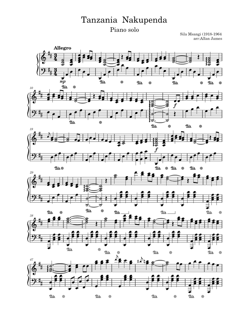 Tanzania Nakupenda kwa Moyo Wote Sheet music for Piano (Solo ...