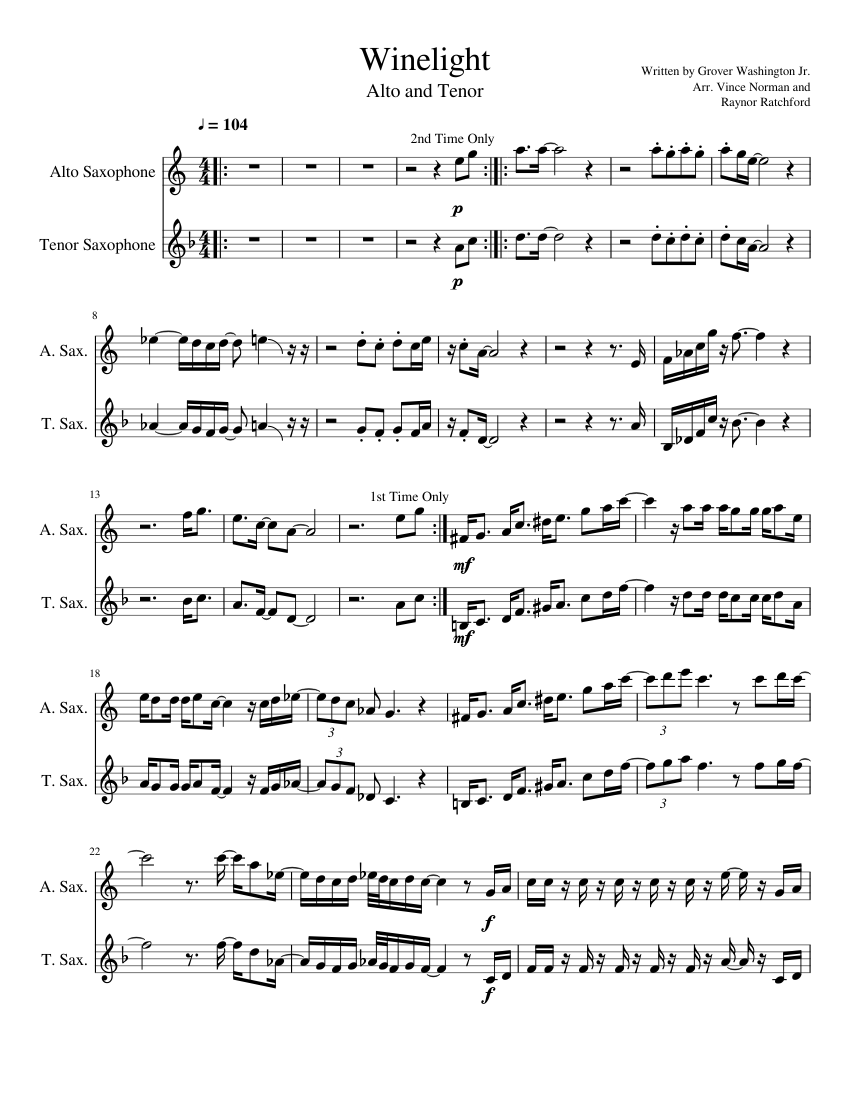 Winelight Sheet music for Saxophone alto, Saxophone tenor (Woodwind ...
