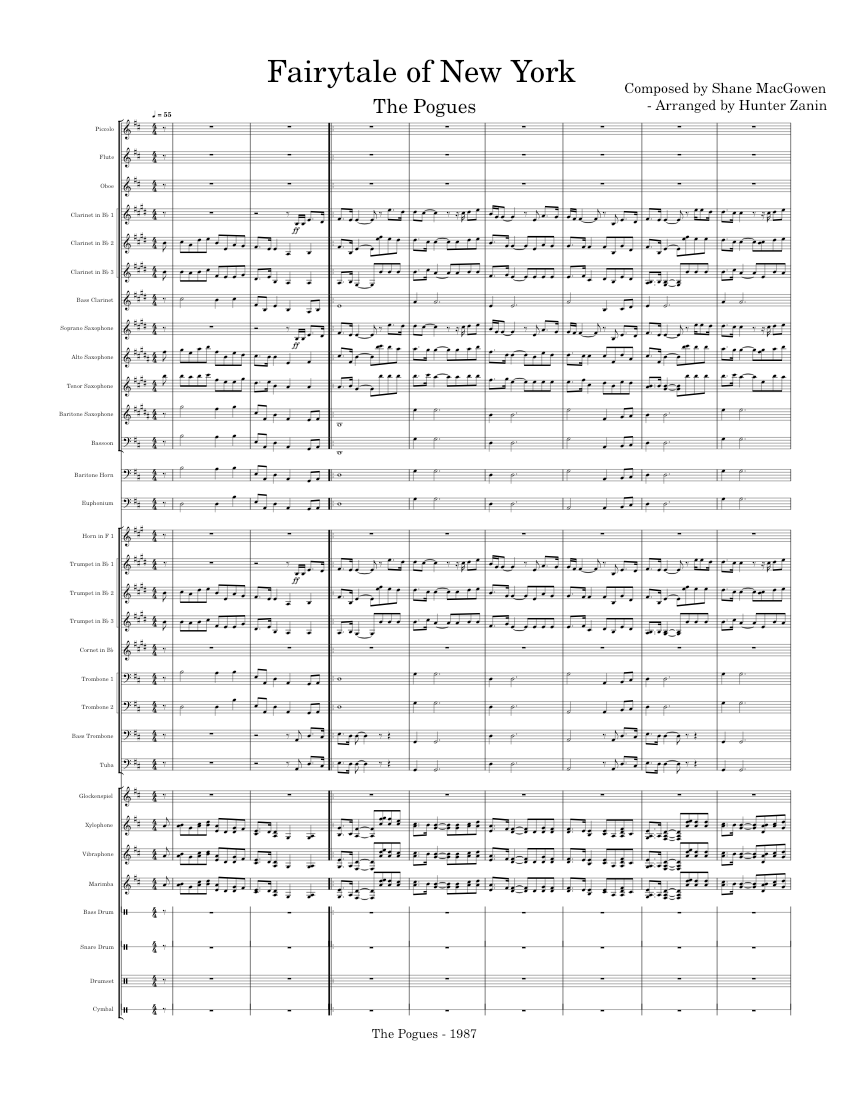 Fairytale of New York- Concert band Sheet Music for Trombone, Tuba ...