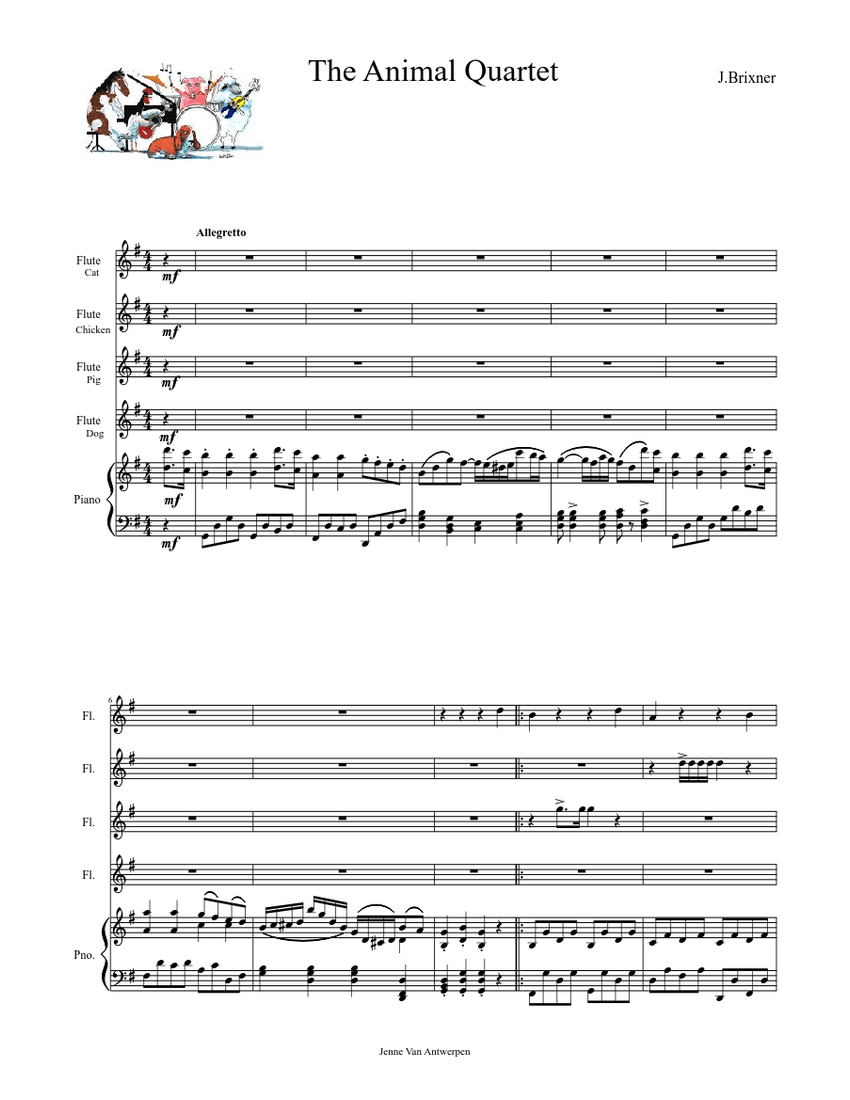 The Animal Quartet Sheet music for Piano, Flute (Mixed Quintet ...