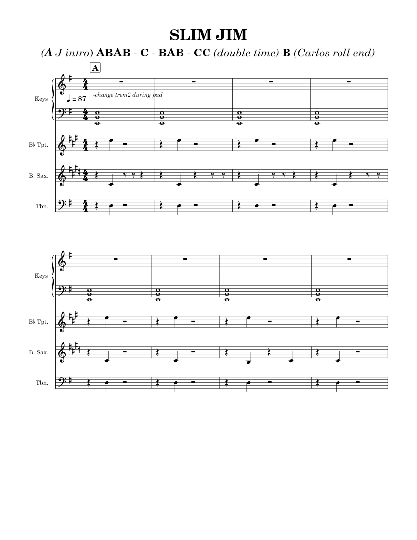 Slim Jim Chart Sheet music for Piano, Trombone, Saxophone baritone, Trumpet in b-flat (Mixed ...
