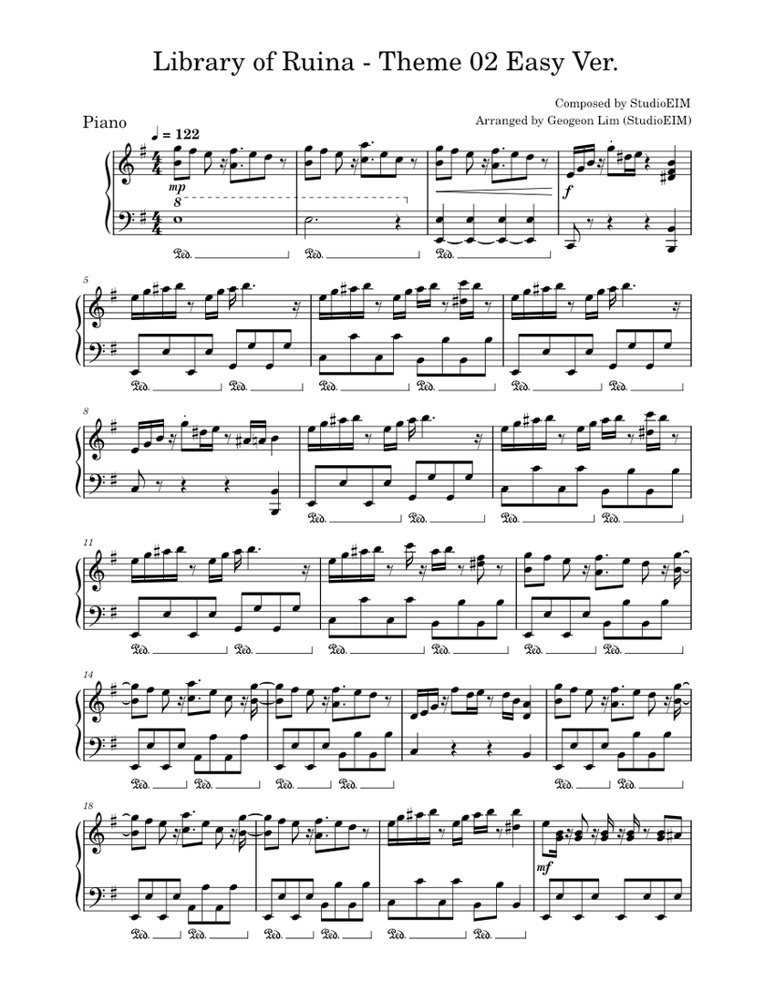 Library of Ruina (Theme 02) Easy Ver. – StudioEIM Sheet music for Piano ...