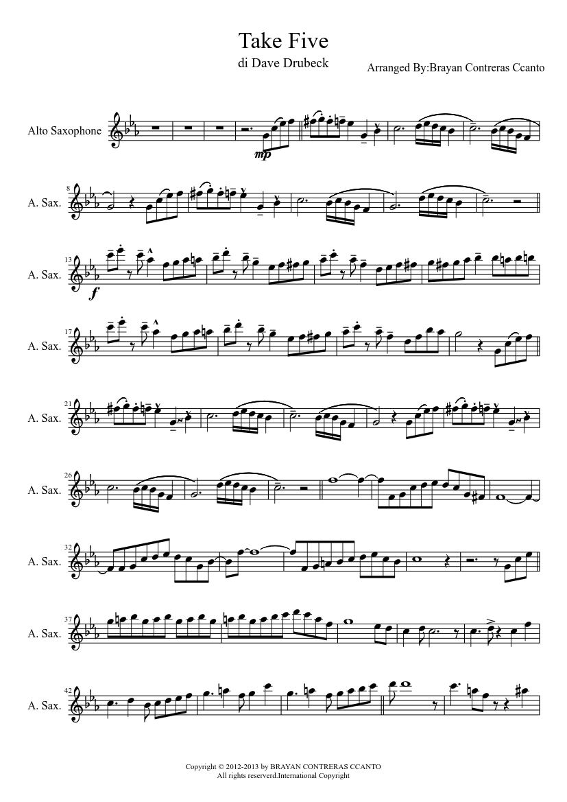 Take Five Sheet music for Saxophone alto (Solo) | Musescore.com