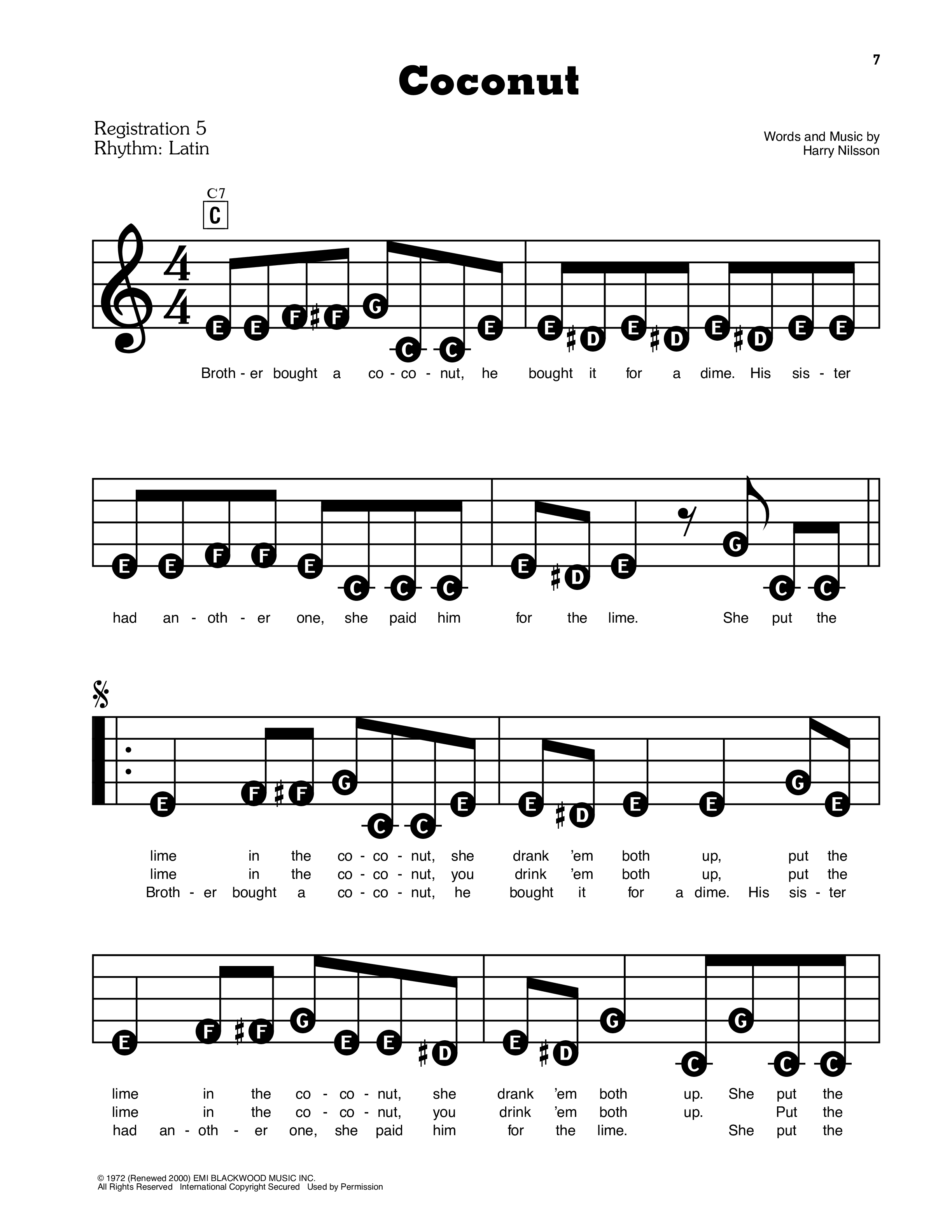 Play Official version of Coconut sheet music by Harry Nilsson for Piano ...