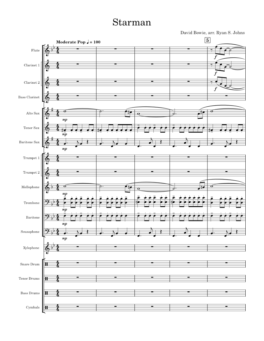 Starman (Marching Band Arrangement) Sheet Music for Trombone, Tuba ...