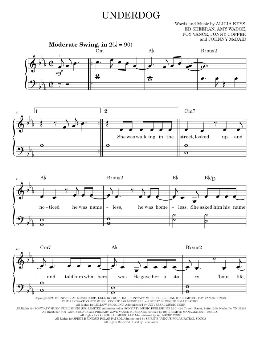 Play Official version of Underdog sheet music by Alicia Keys for Piano ...