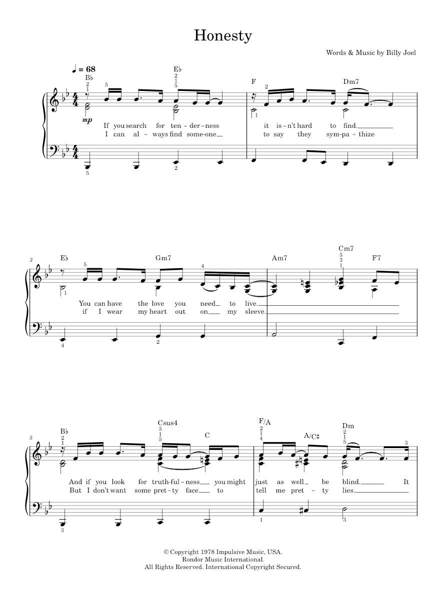 Play Official version of Honesty Sheet Music by Billy Joel for Piano ...