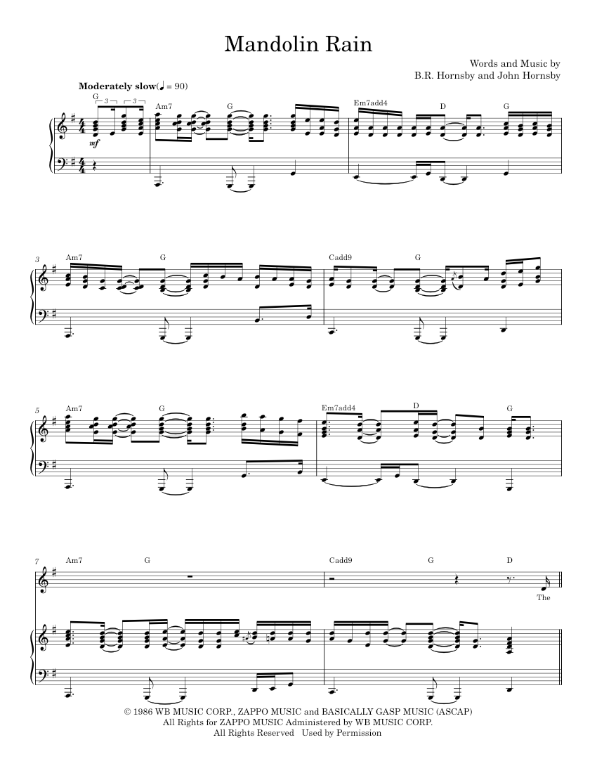 Play Official version of Mandolin Rain Sheet Music by Bruce Hornsby And ...