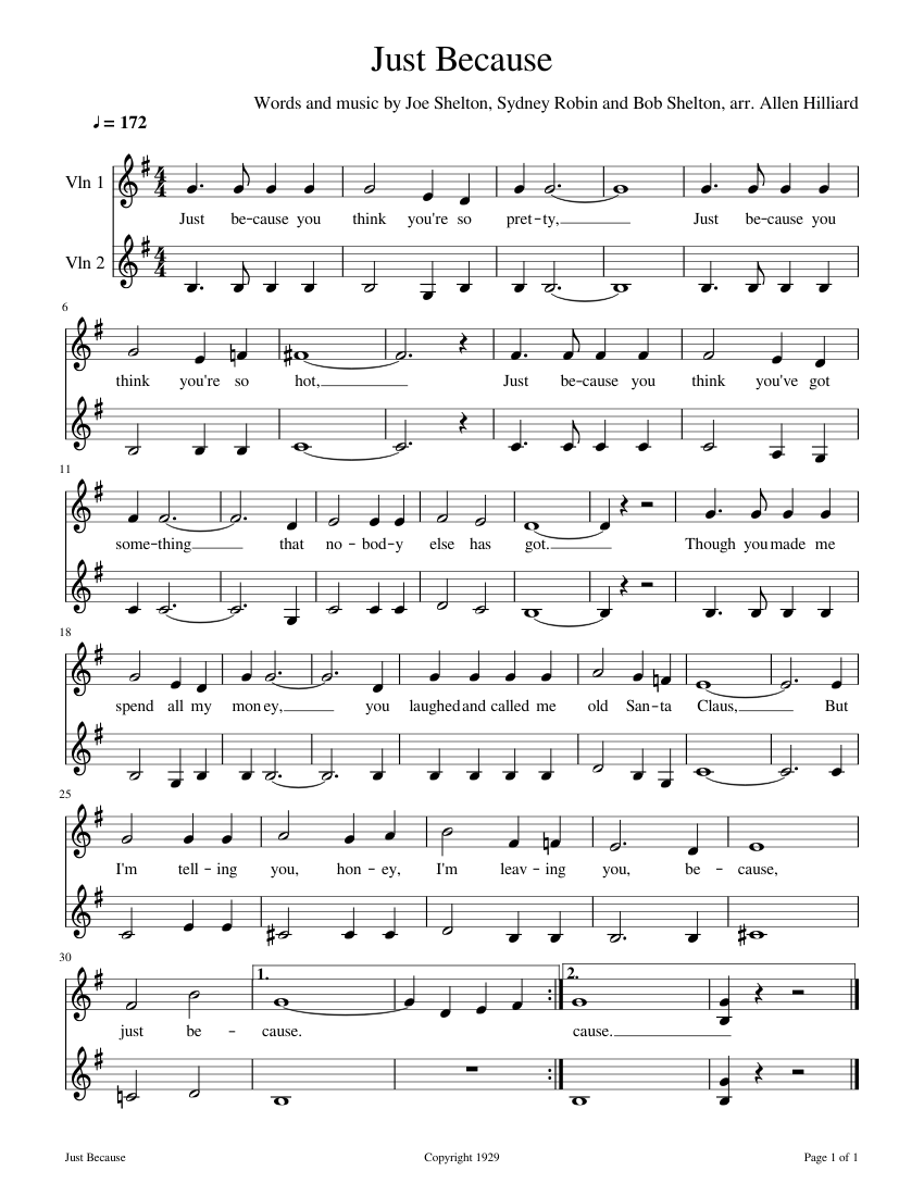 Just Because Sheet music for Violin (String Duet) | Musescore.com