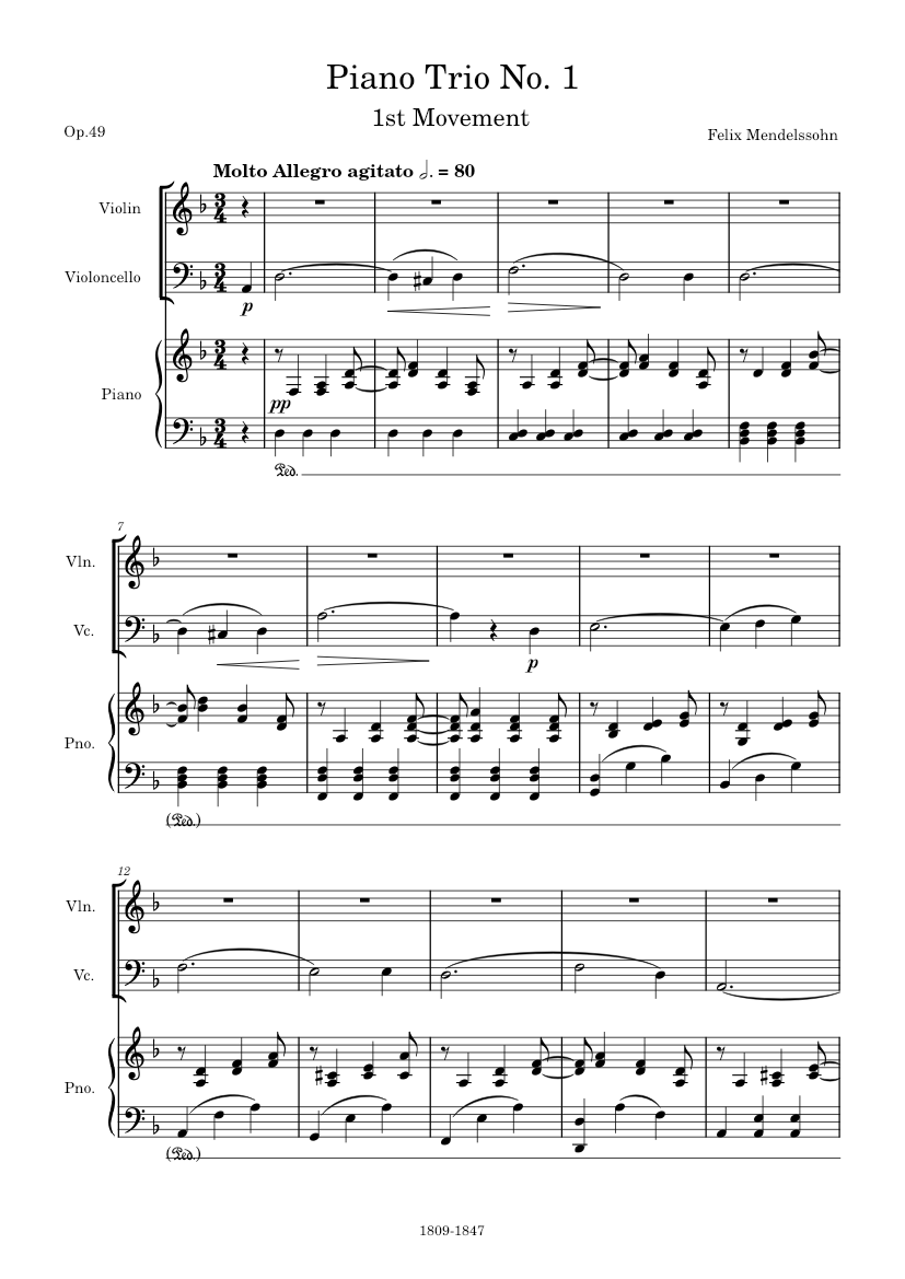 Piano Trio No. 1 in D Minor, Op.49, 1st Movement (Molto Allegro agitato) – Felix Mendelssohn ...