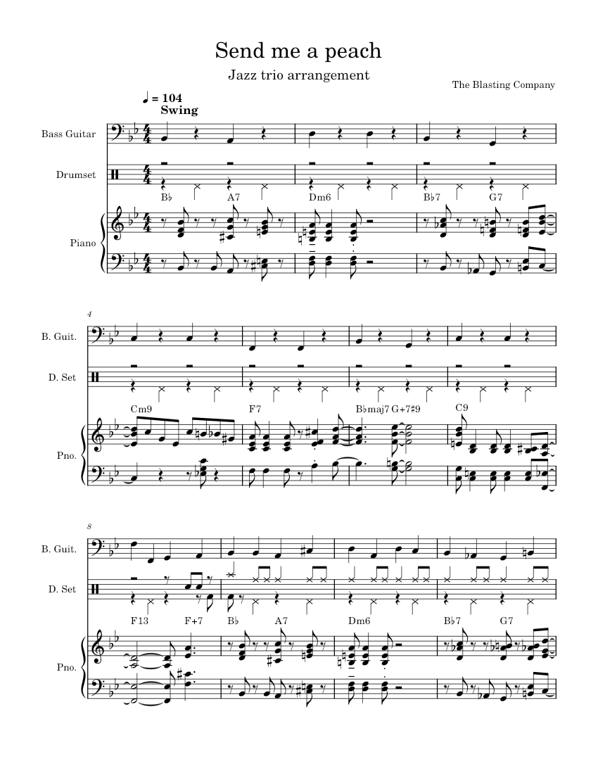 Send Me a Peach - arrangement Sheet music for Piano, Bass guitar, Drum ...