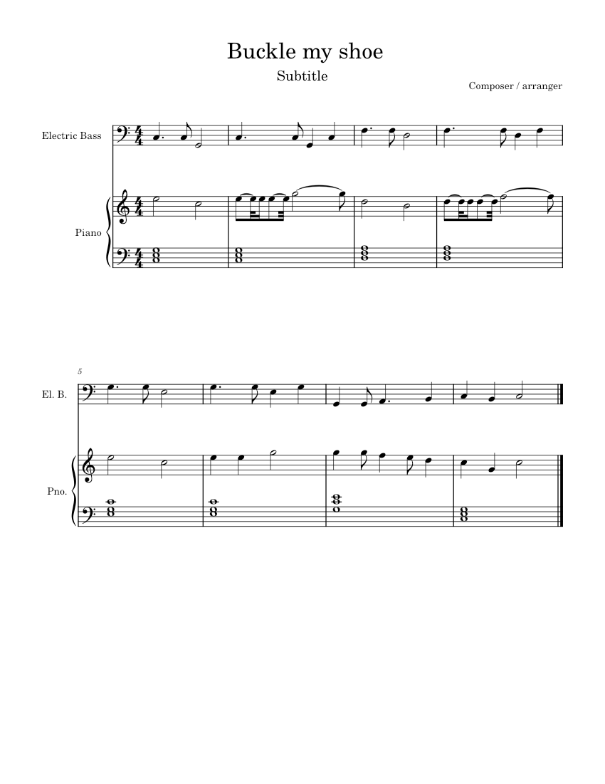 One Two Buckle My Shoe – unknown composer 1, 2, buckle my shoe Sheet ...
