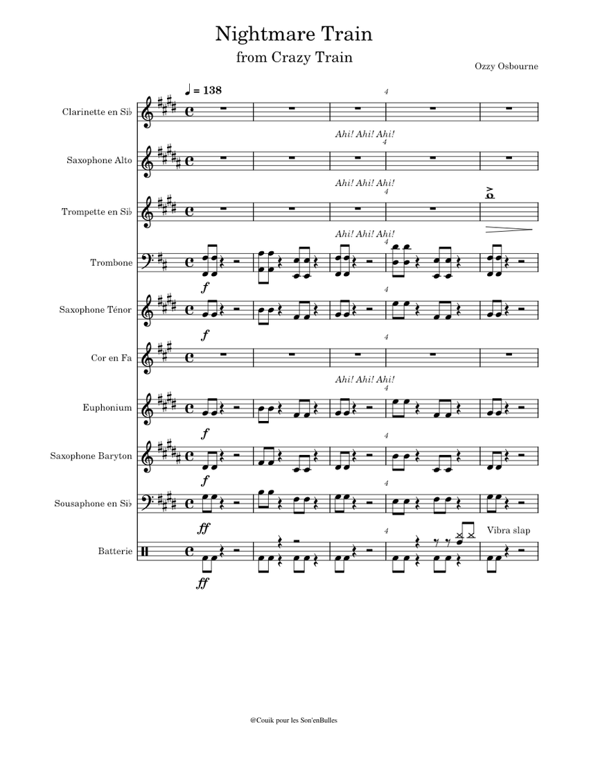 Crazy Train for Brass band Sheet music for Trombone, Euphonium, Clarinet in b-flat, Saxophone ...