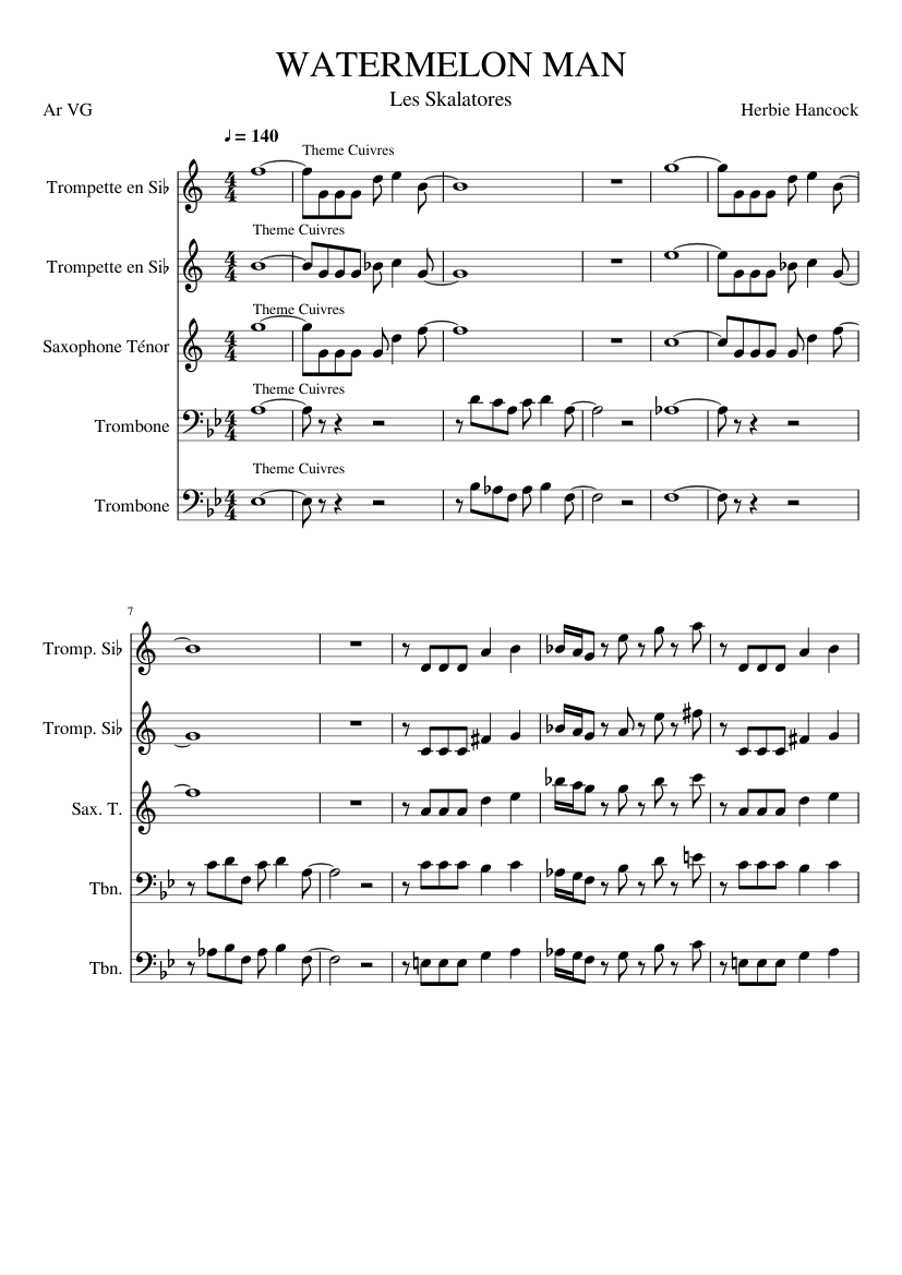 WATERMELON MAN Sheet music for Trombone, Saxophone tenor, Trumpet in b ...