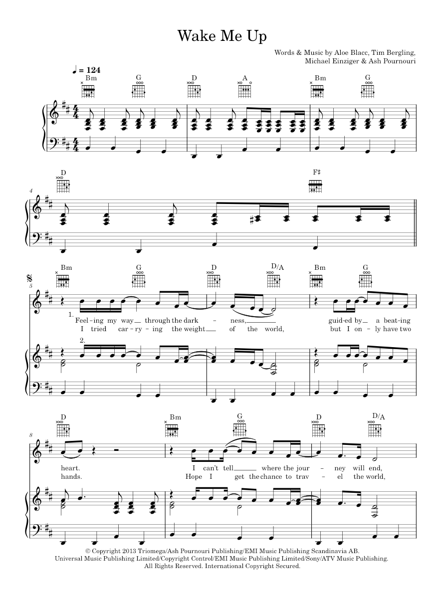 Play Official version of Wake me up Sheet Music by Avicii for Piano ...