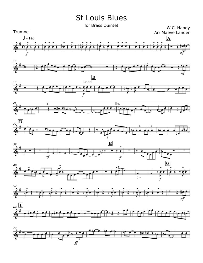 St. Louis Blues - W. C. Handy Sheet Music for Trumpet in b-flat (Solo ...