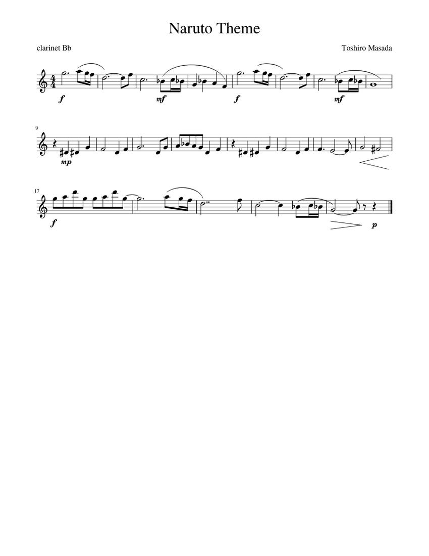 Naruto Theme Sheet music for Clarinet in b-flat (Solo) | Musescore.com