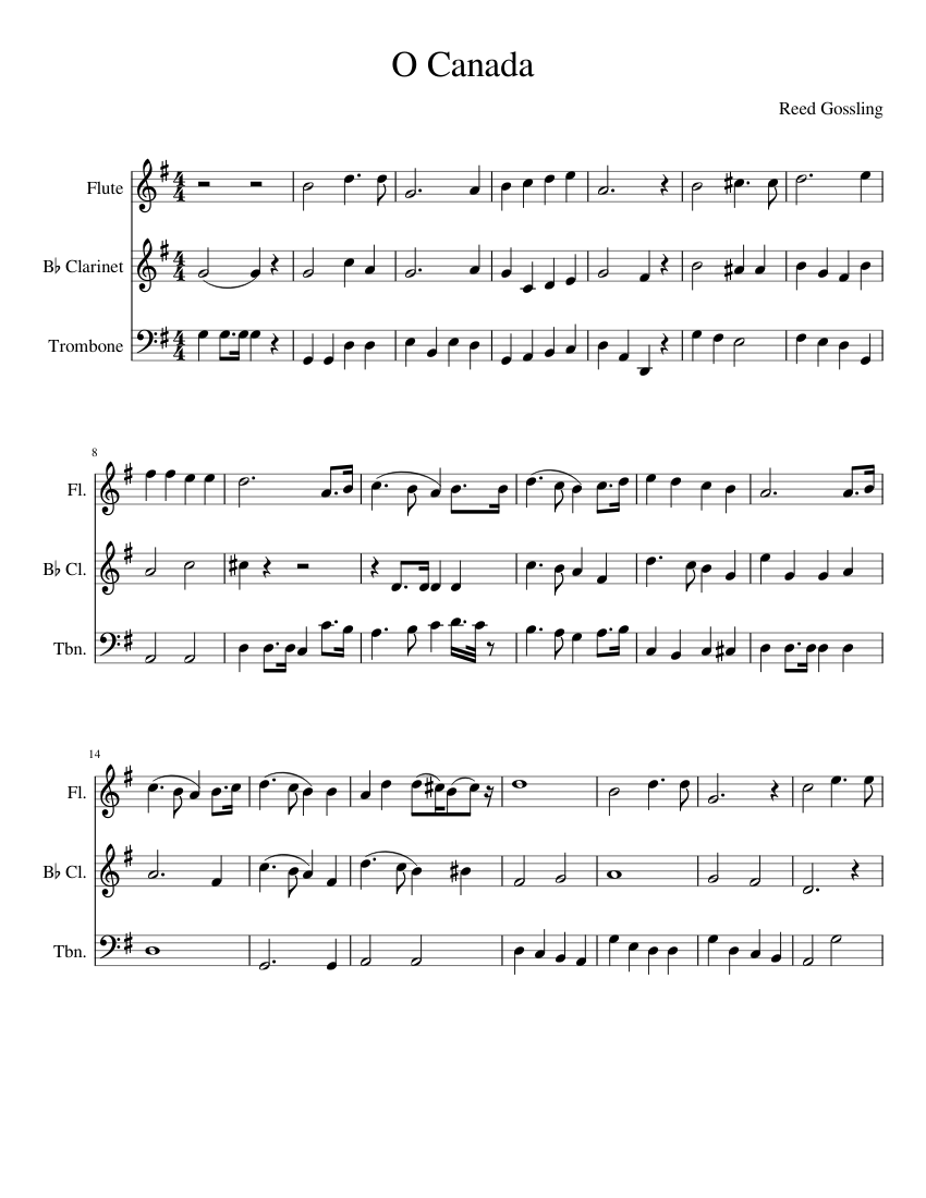 O Canada Sheet music for Trombone, Flute, Clarinet in b-flat (Mixed ...