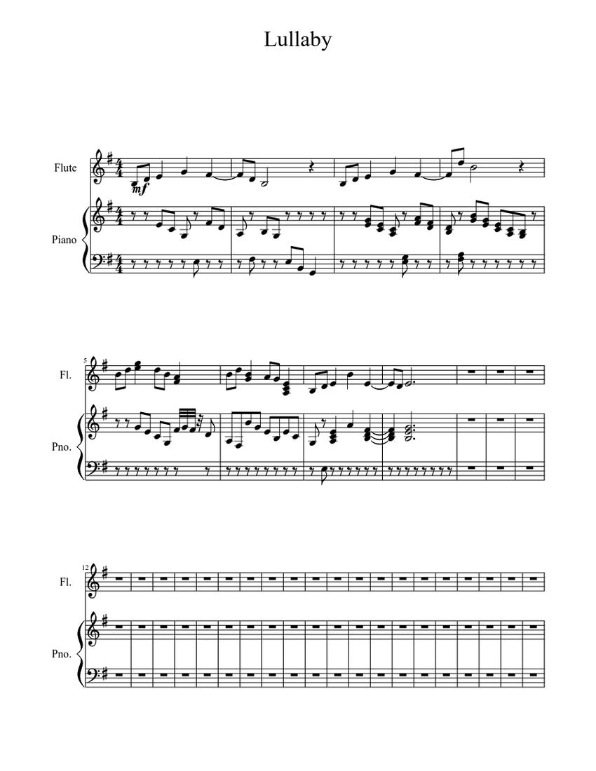Lullaby Sheet music for Piano, Flute (Solo) | Download and print in PDF ...