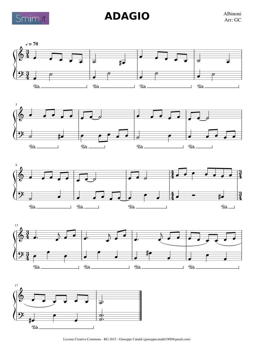 Adagio in G minor (Albinoni) Sheet Music for Piano (Solo) easy ...